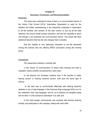 Communication Barrier of Hearing Impaired Students | DOCX