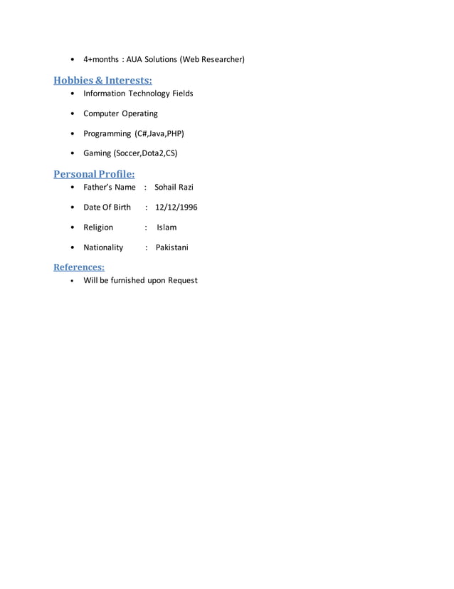 Hunain ALi Resume 2017 | DOCX