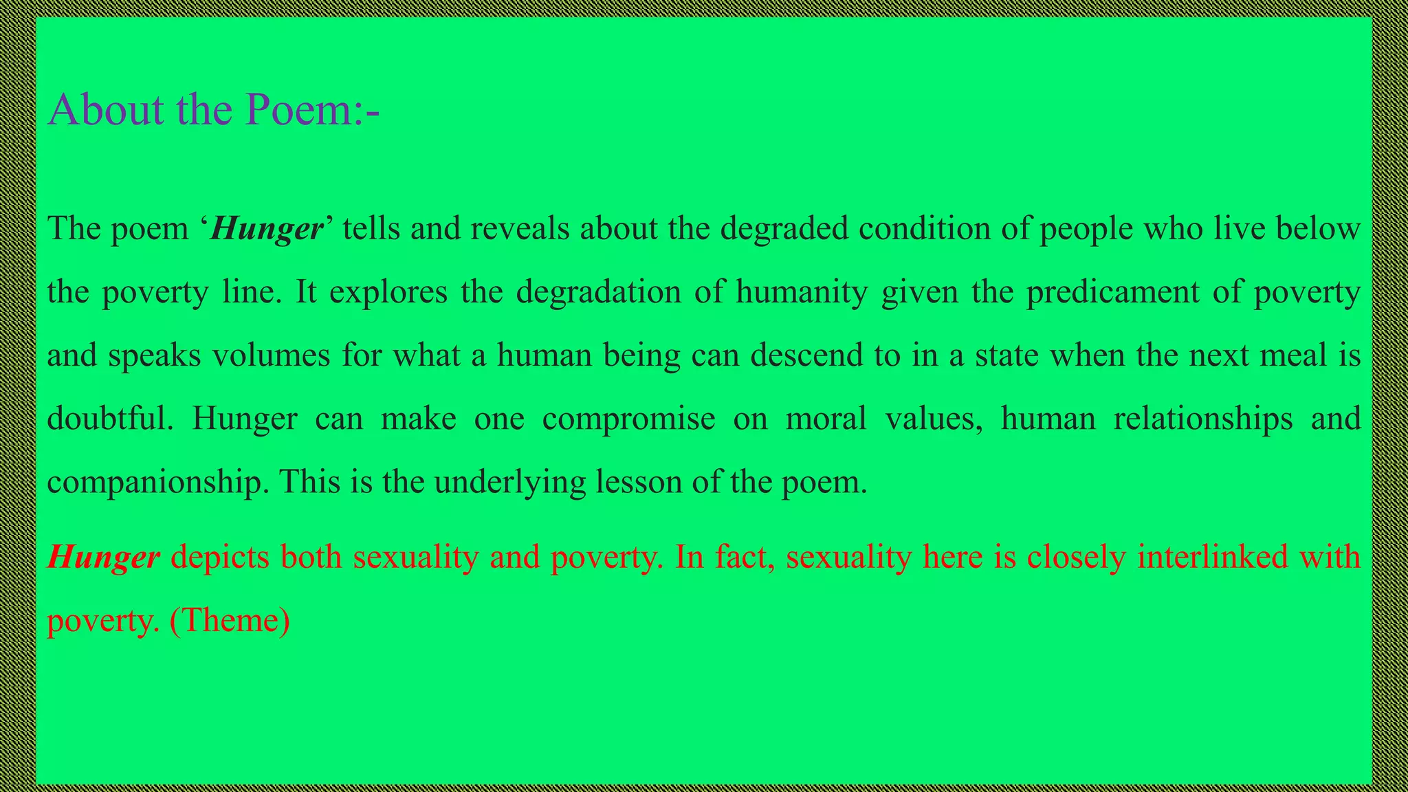 B. A. Sem - IV - "Hunger " by Jayanta Mahapatra | PPTX