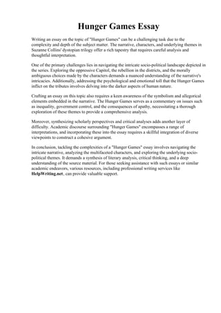 Hunger Games Essay. The Hunger Games Essay Example Topics and Well ...