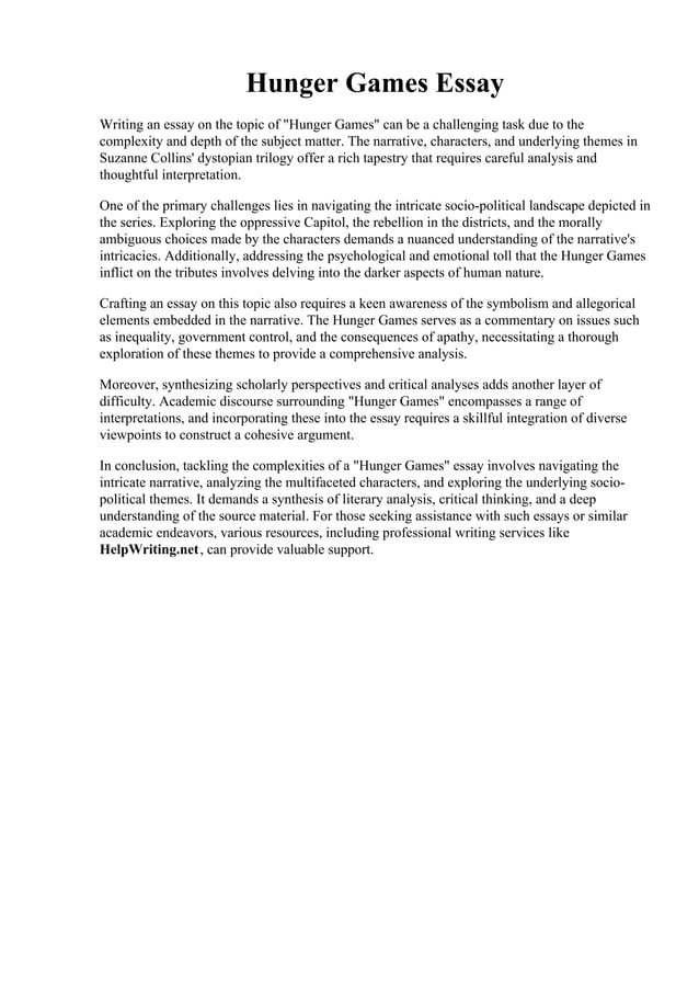 Hunger Games Essay. The Hunger Games Essay Example Topics and Well ...