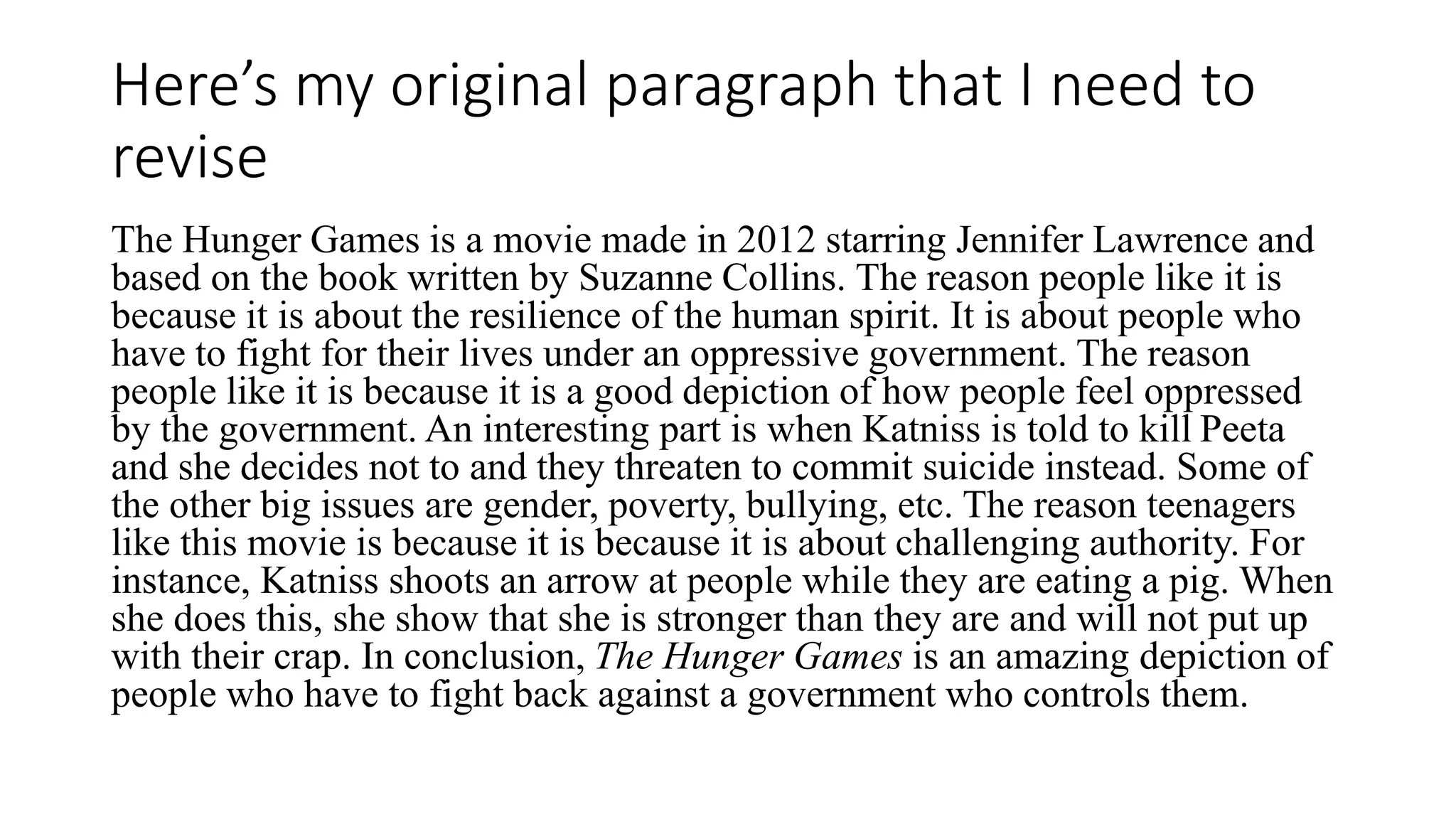 Revising your Paragraph (The Hunger Games Way) | PPTX