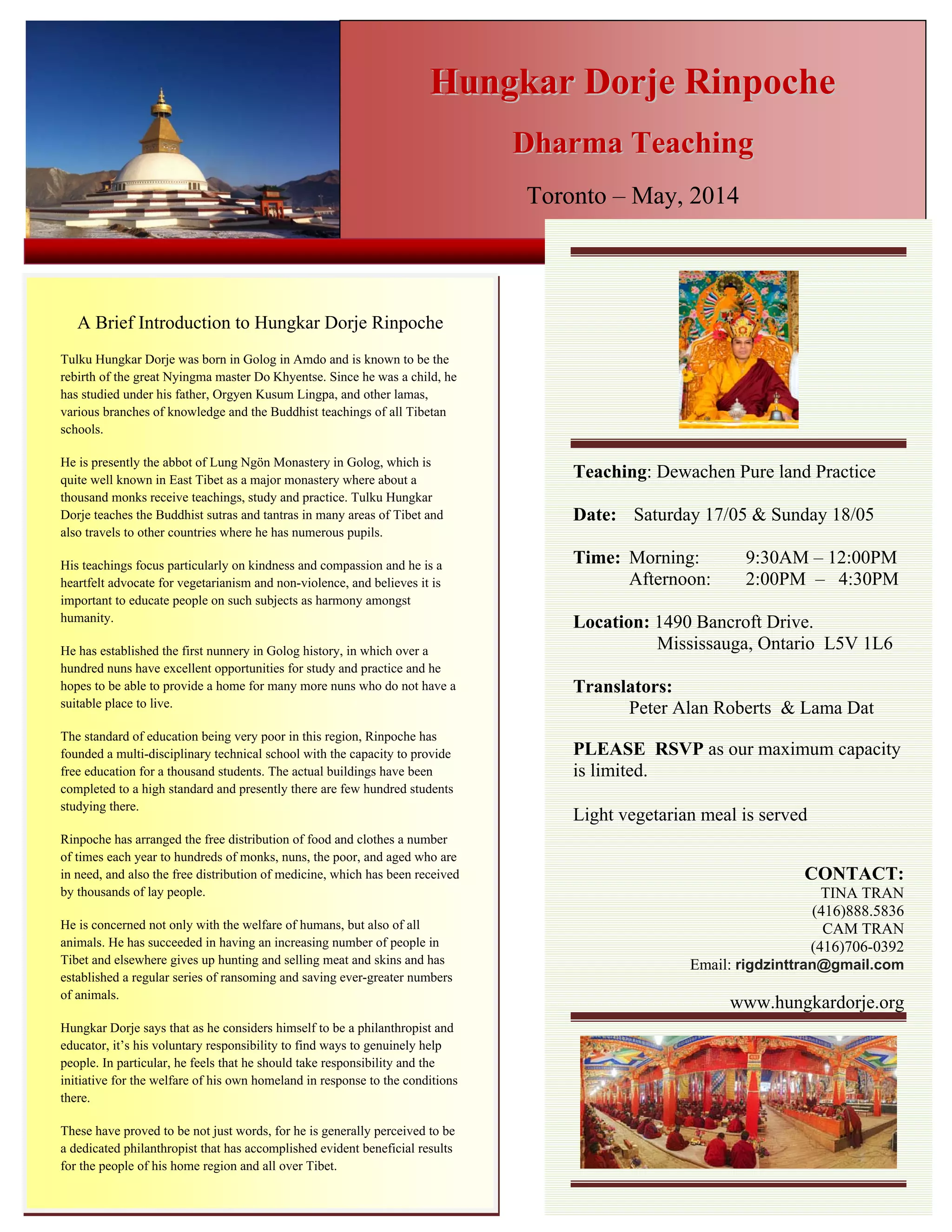 Hungkar Dorje Rinpoche-Toronto May 2014 | PDF