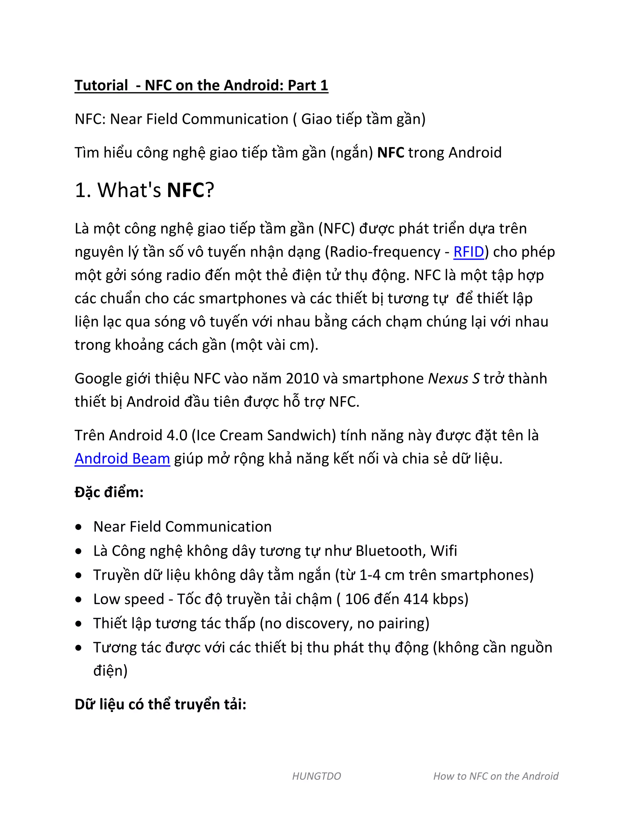 Tutorial - NFC on the Android: Part 1 (with Demo) | DOCX