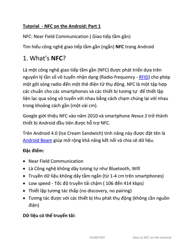 Tutorial - NFC on the Android: Part 1 (with Demo) | DOCX