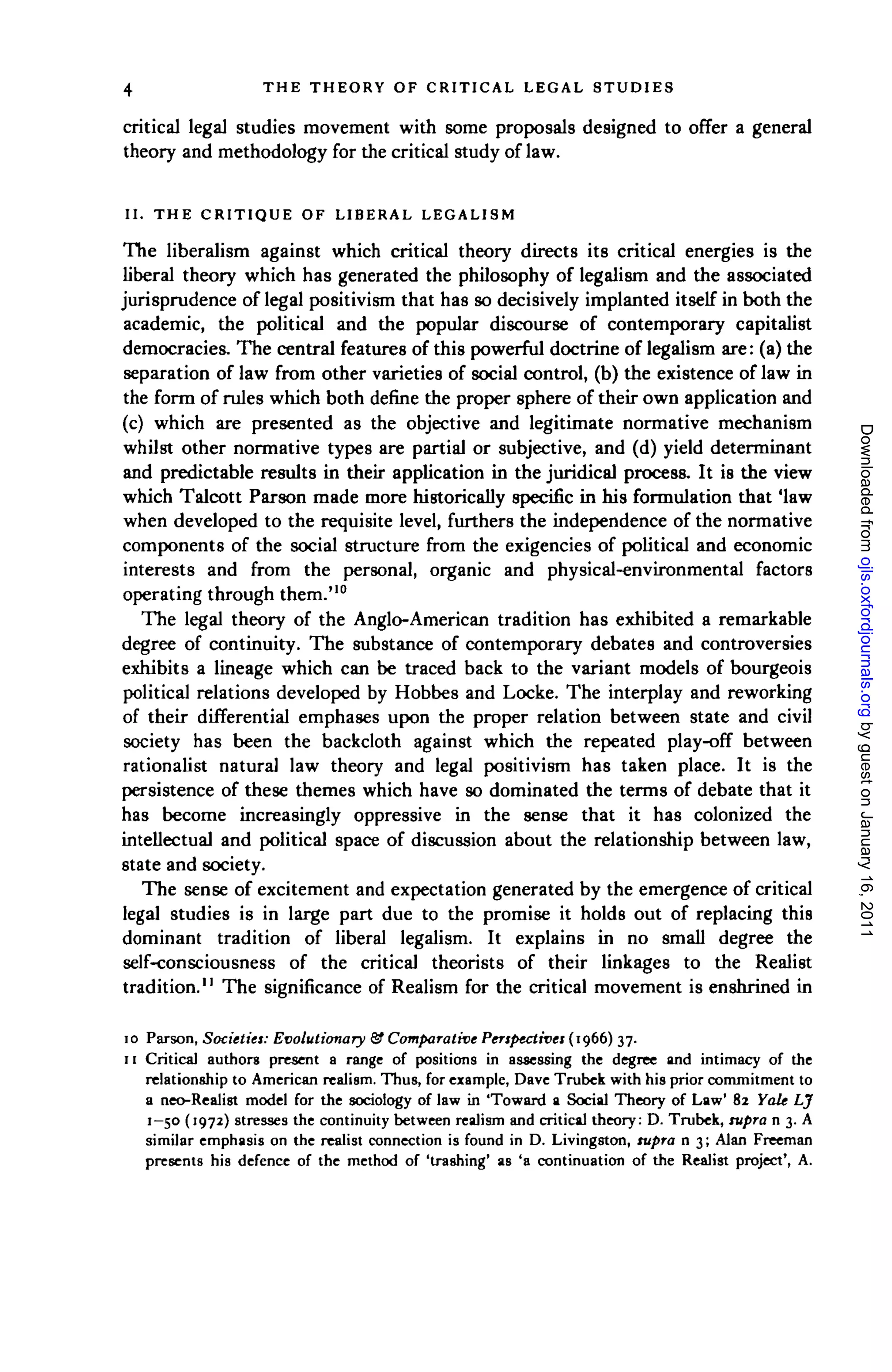 Hunt 1986 theory of critical legal studies | PDF