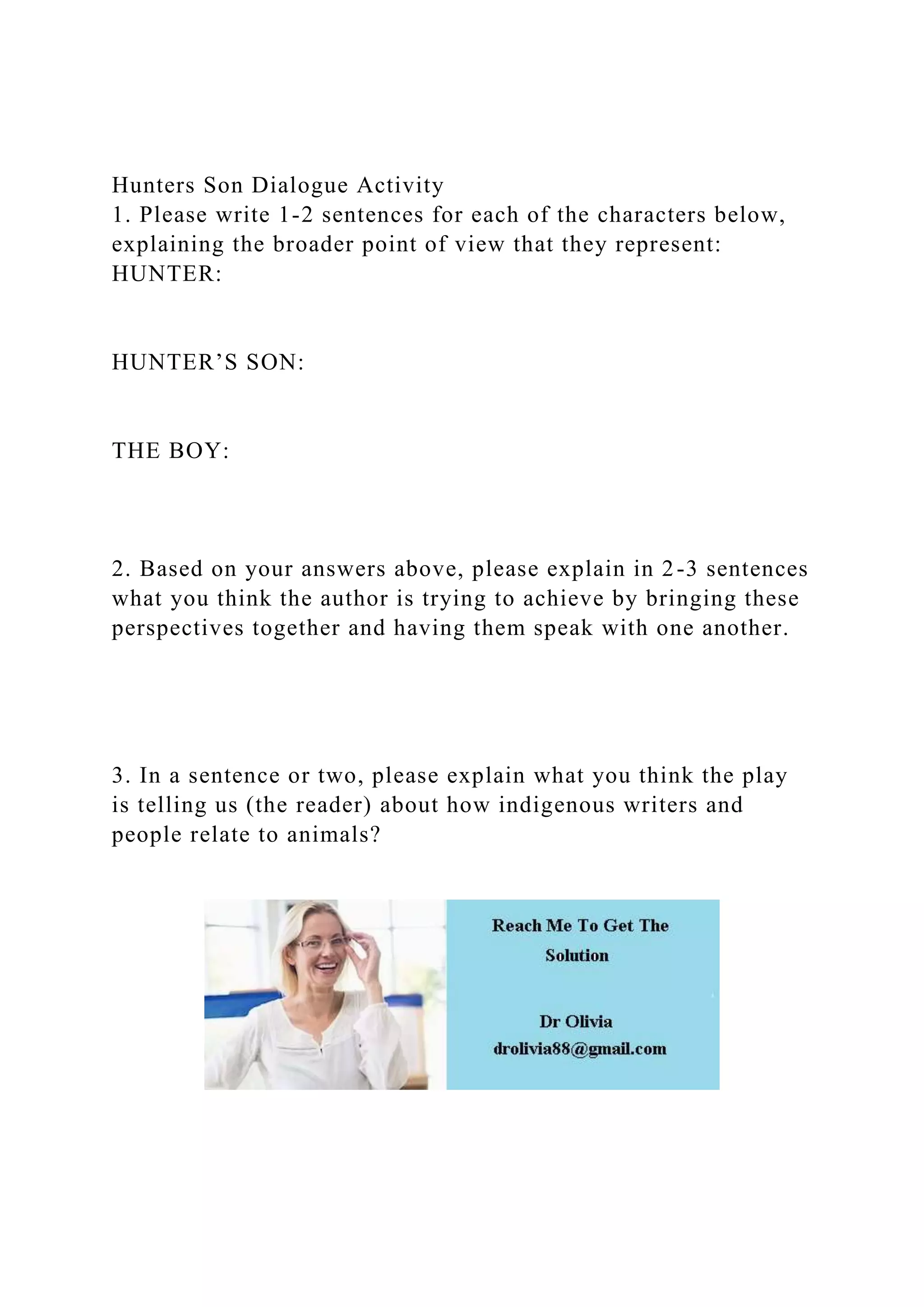 Hunters Son Dialogue Activity1. Please write 1-2 sentences for e.docx