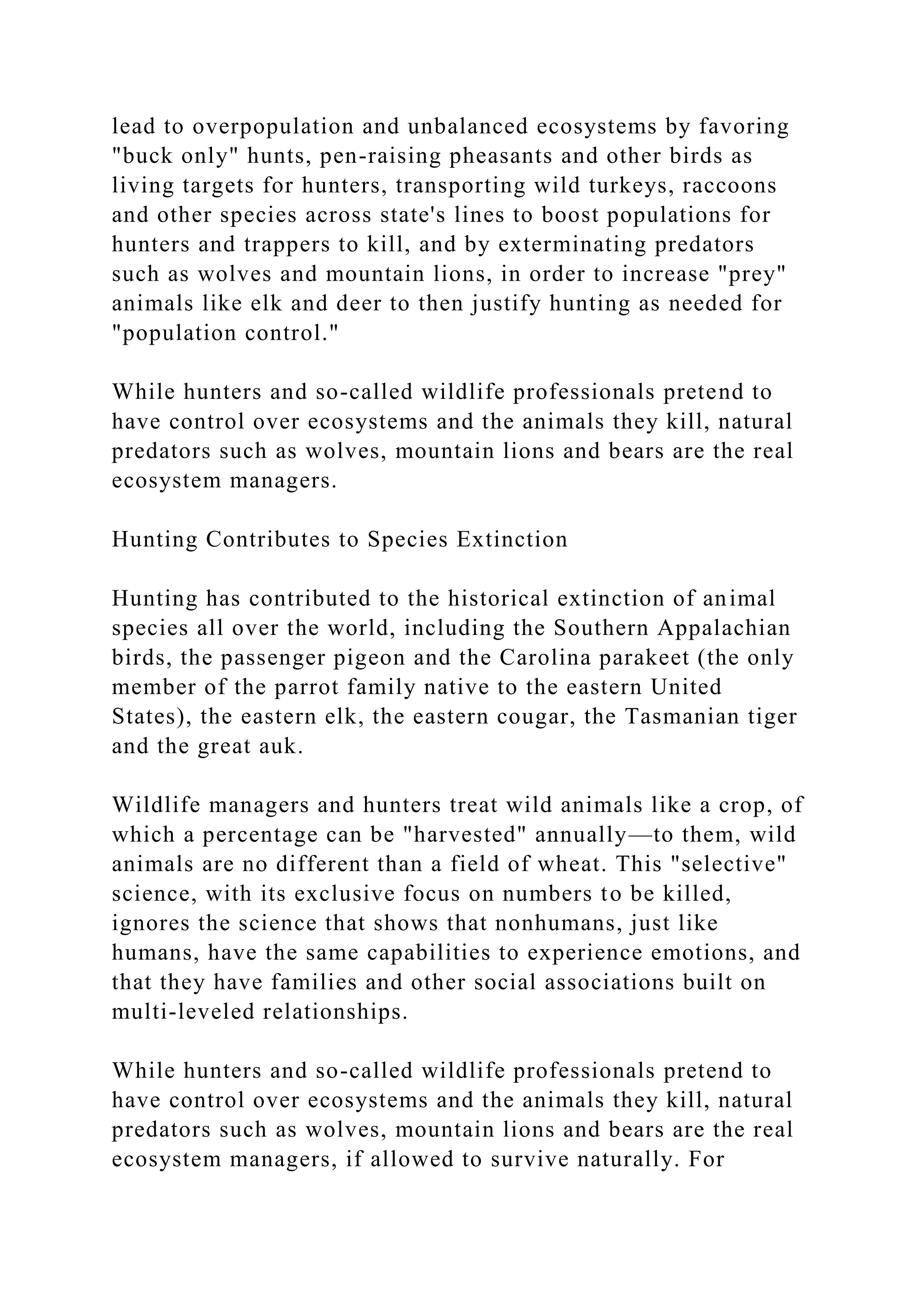 Hunting Is Cruel and Unnecessary, by In Defense of Animals (IDA), .docx