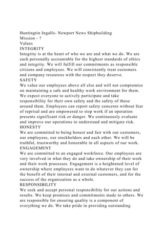 Huntingtin Ingalls- Newport News Shipbuilding Mission - Value.docx