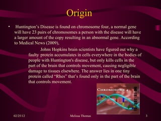 Huntingtons Disease Melissa Thomas Psy492 | PPT