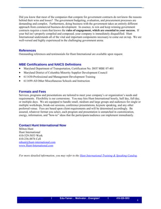 Hunt International Training & Speaking Overview --- January 2013 | DOC