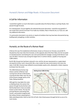 Hunwick's Roman Roads and Ridge Roads, a Discussion Document | PDF