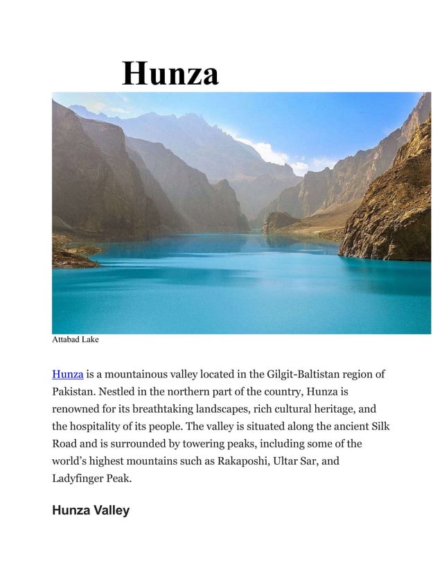 Hunza. Hunza Valley Gilgit Baltistan Pakistan | DOCX | Asia Travel ...