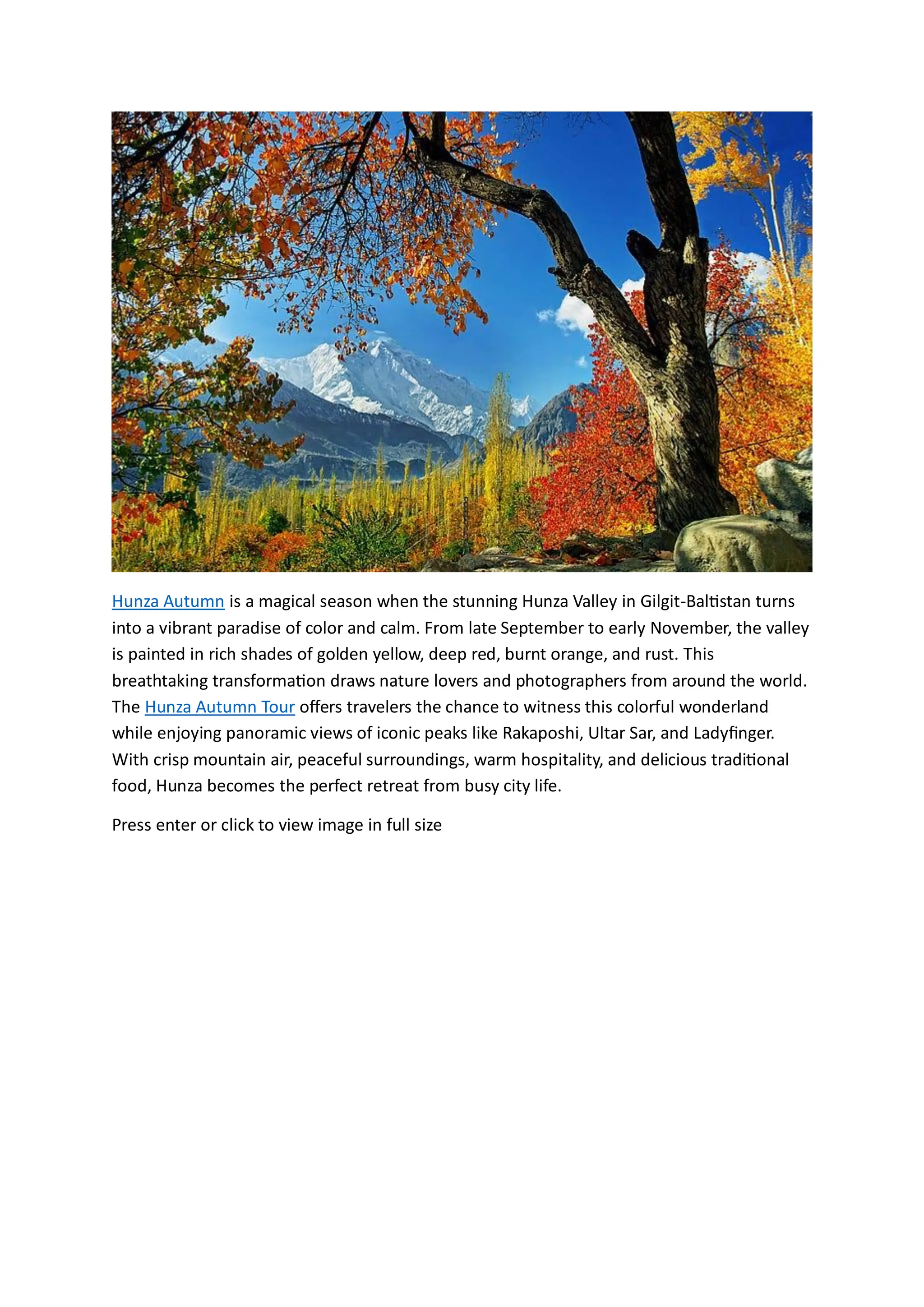 Hunza Autumn. Hunza Autumn Tours.Pakistan Autumn | PDF