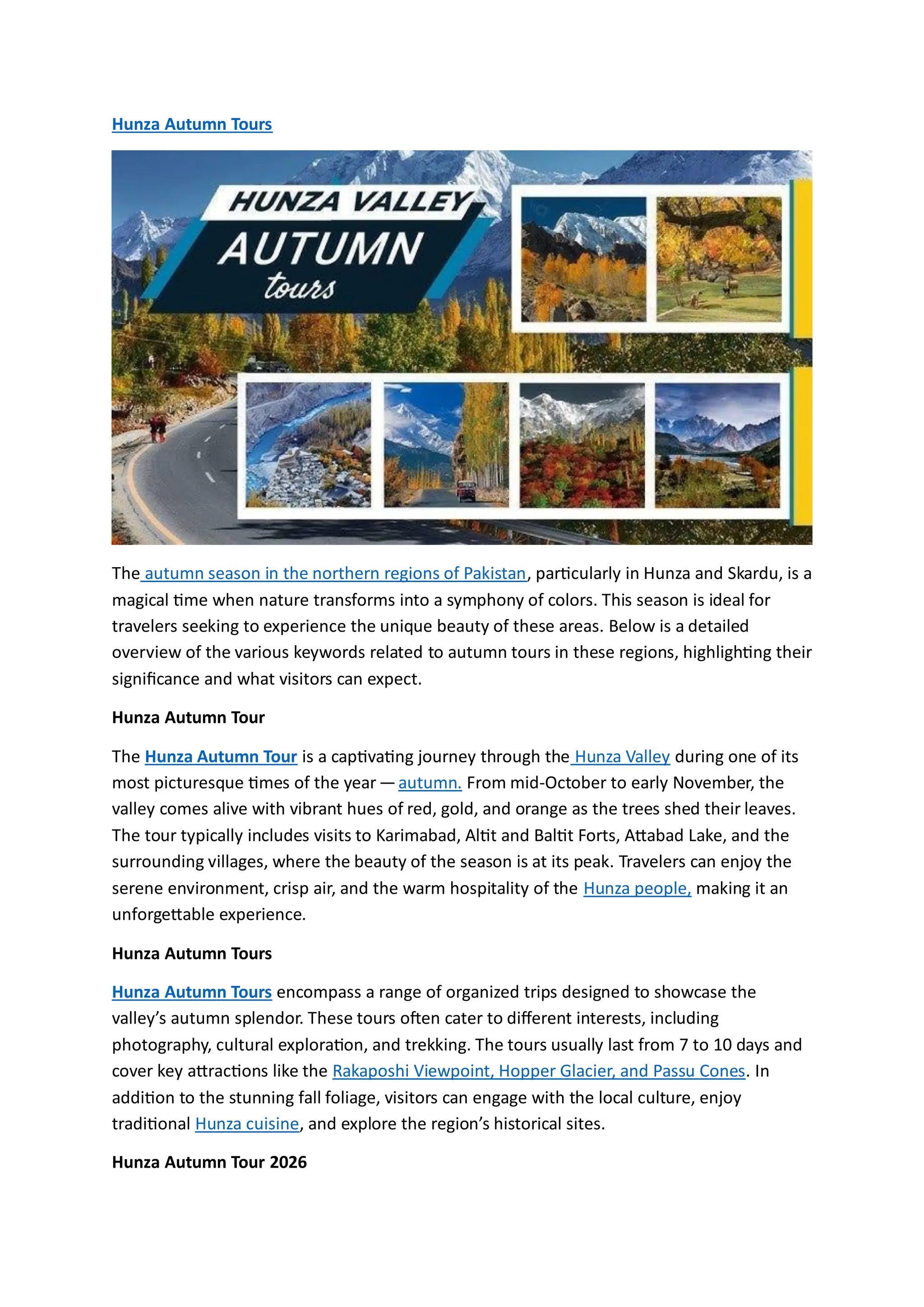 Hunza Autumn Tours. Pakistan Autumn Tour | PDF
