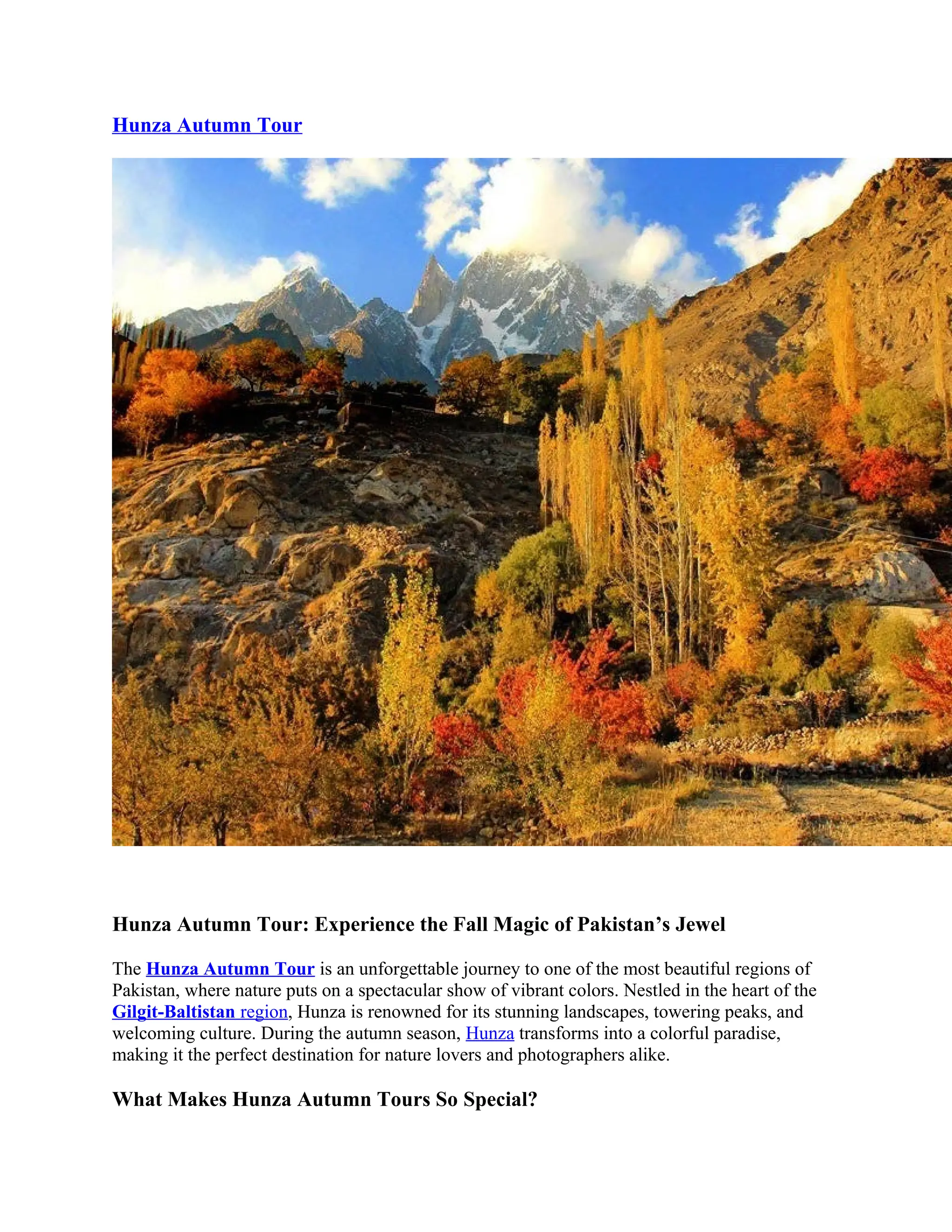 Hunza Autumn Tour. Pakistan Autumn Tour. Hunza Autumn Tours | DOCX