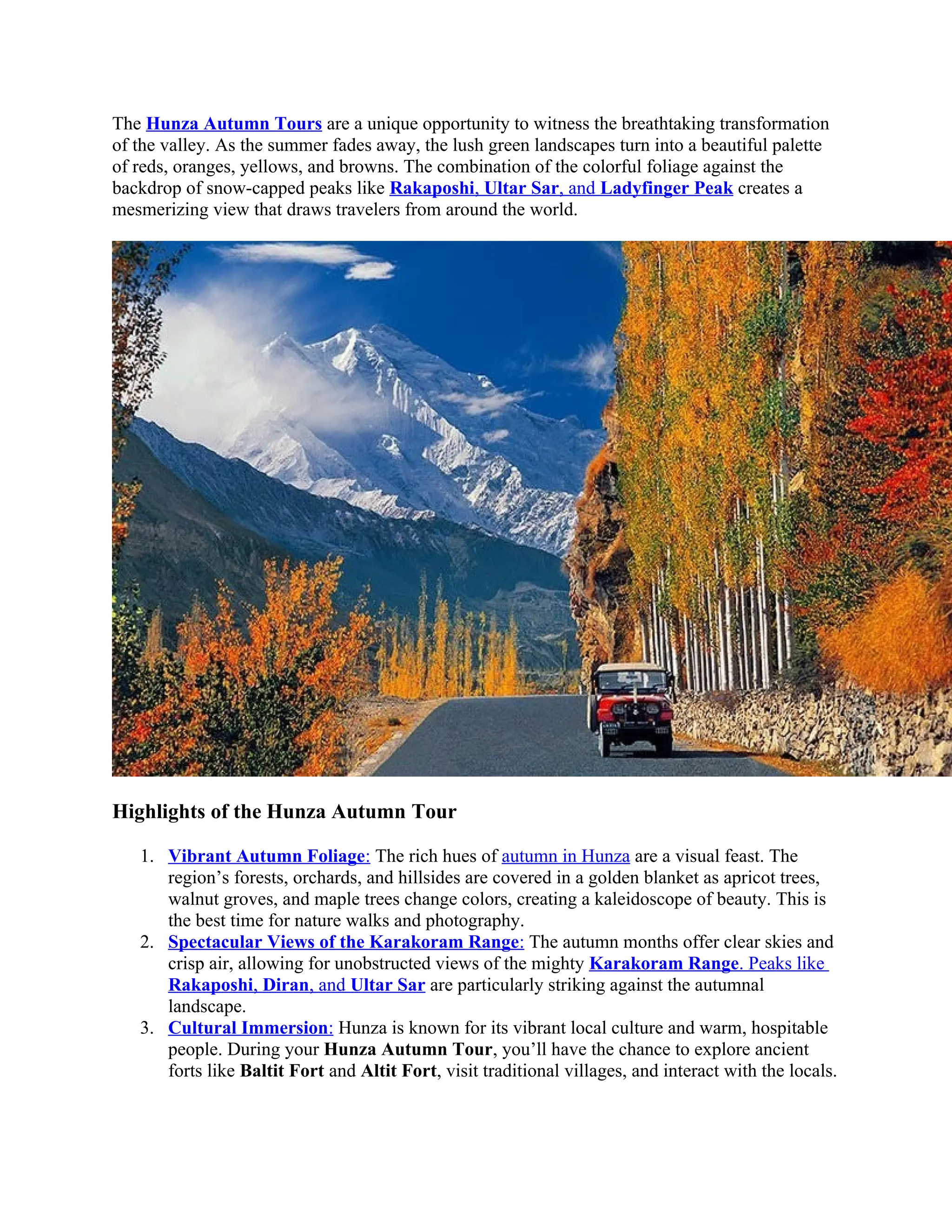 Hunza Autumn Tour. Hunza Autumn Tours. Pakistan Autumn Tour | PDF ...