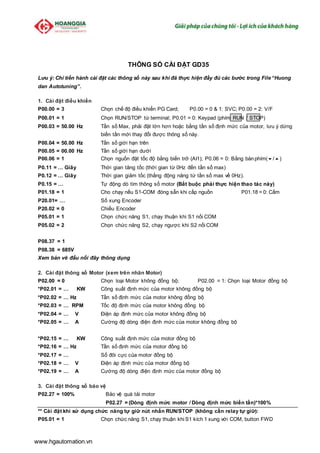 Hướng dẫn cài đặt đấu nối biến tần GD35 - chế độ Speed | DOCX