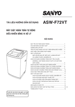 Huong dan-su-dung-may-giat-sanyo-asw-f72vt | PDF