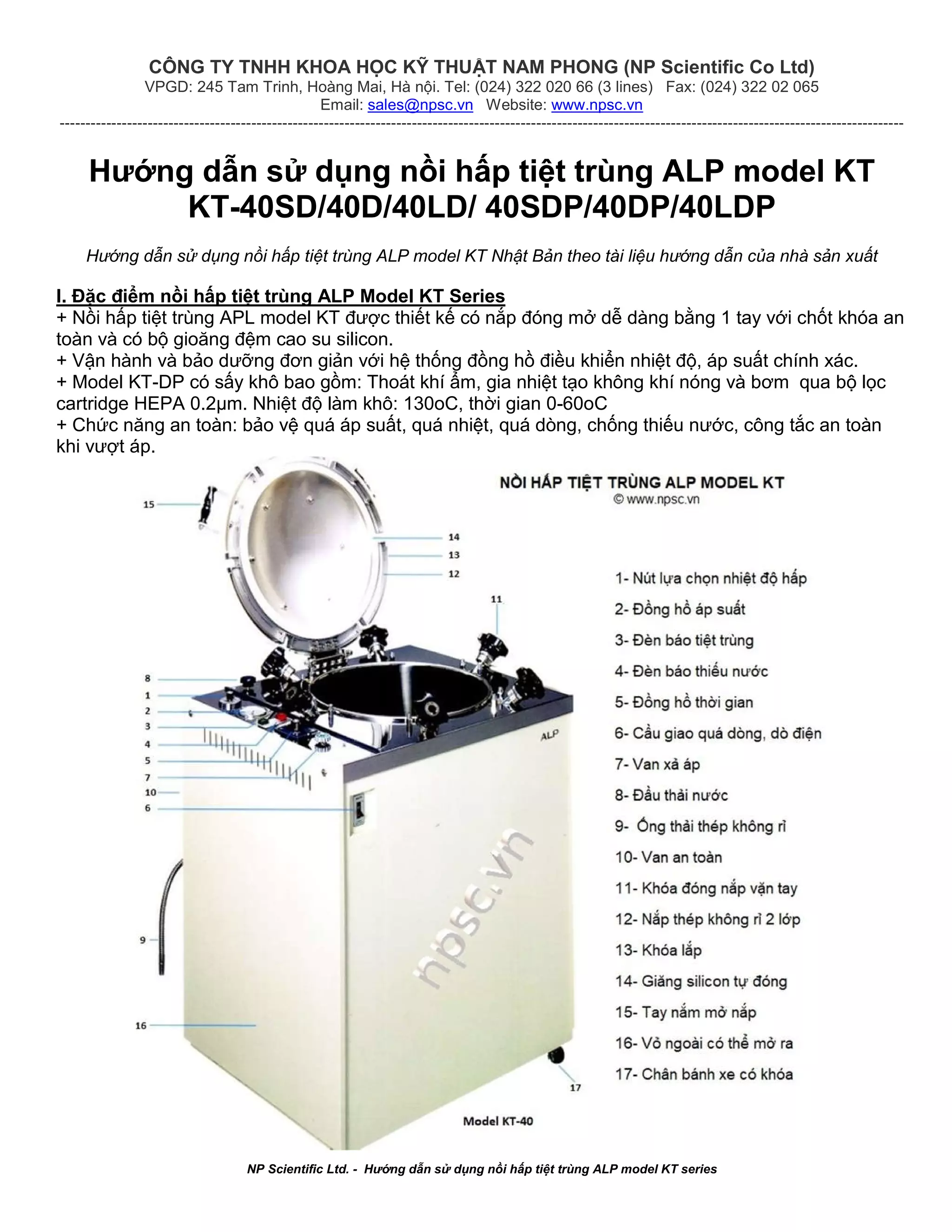 Hướng dẫn sử dụng nồi hấp tiệt trùng ALP model KT Series | PDF