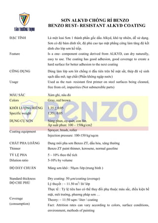 Tài liệu dùng sơn chống rỉ Alkyd 1 thành phần cho sắt thép Benzo | PDF