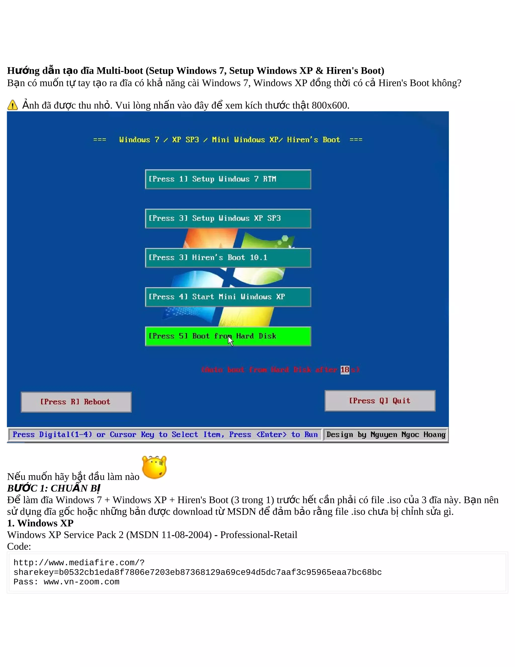 Huong dan-tao-dia-multi-boot-setup-windows-7-setup-windows-xp-hiren-s-boot | PDF