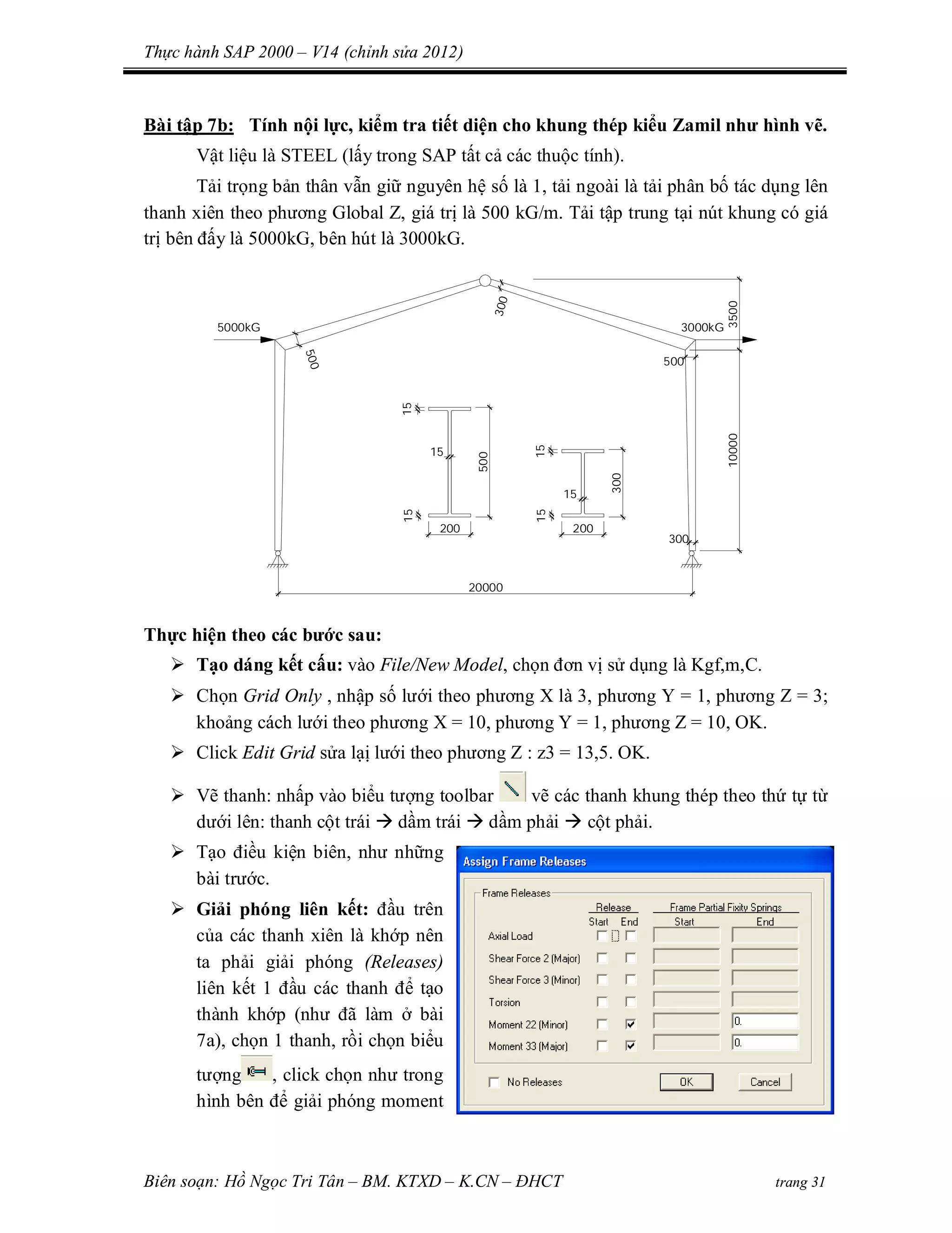 Huong dan cac bai tap mau sap2000 v14 | PDF