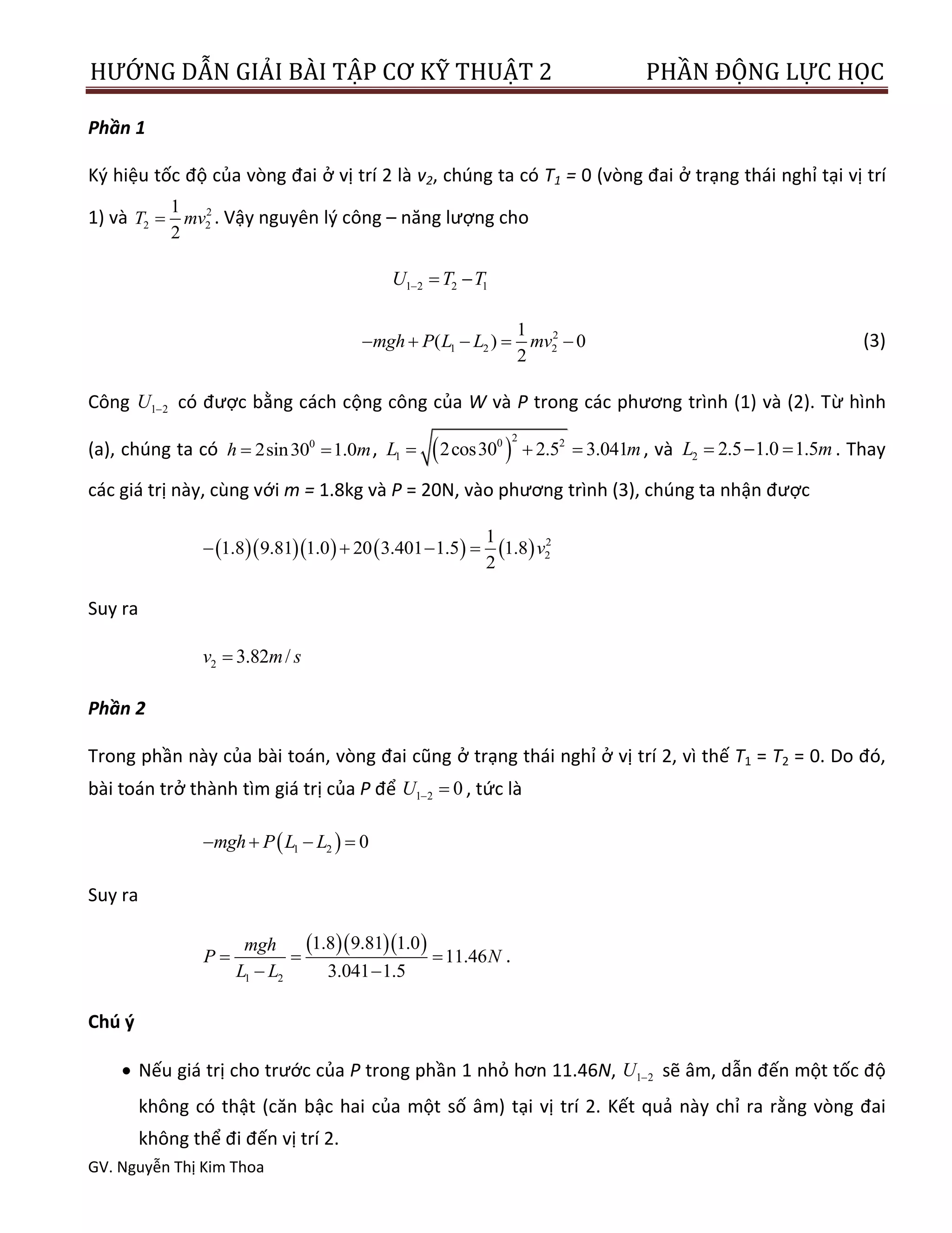 Hướng dẫn giải bài tập Cơ Kỹ Thuật 2 - Phần Động Lực Học - TNUT | PDF