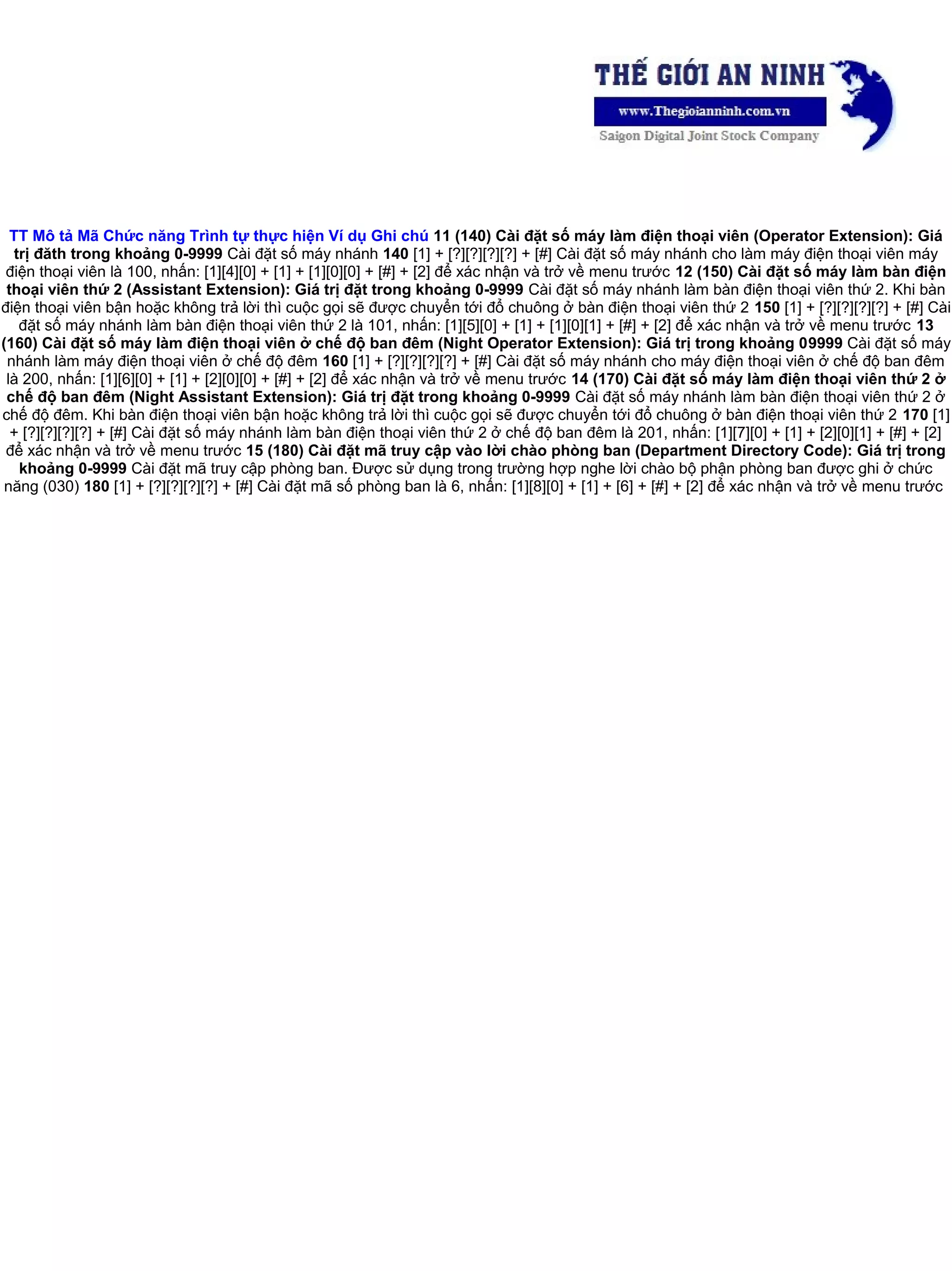 Huong dan lap dat lap trinh he thong dien thoai tong aa 9600a | PDF