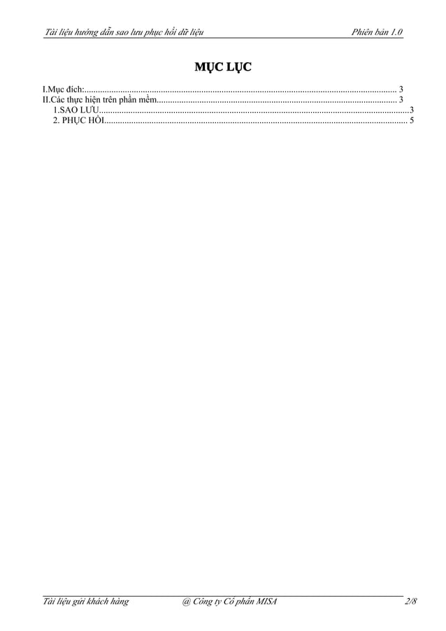 Huong dan sao luu phuc hoi phan mem MISA | PDF