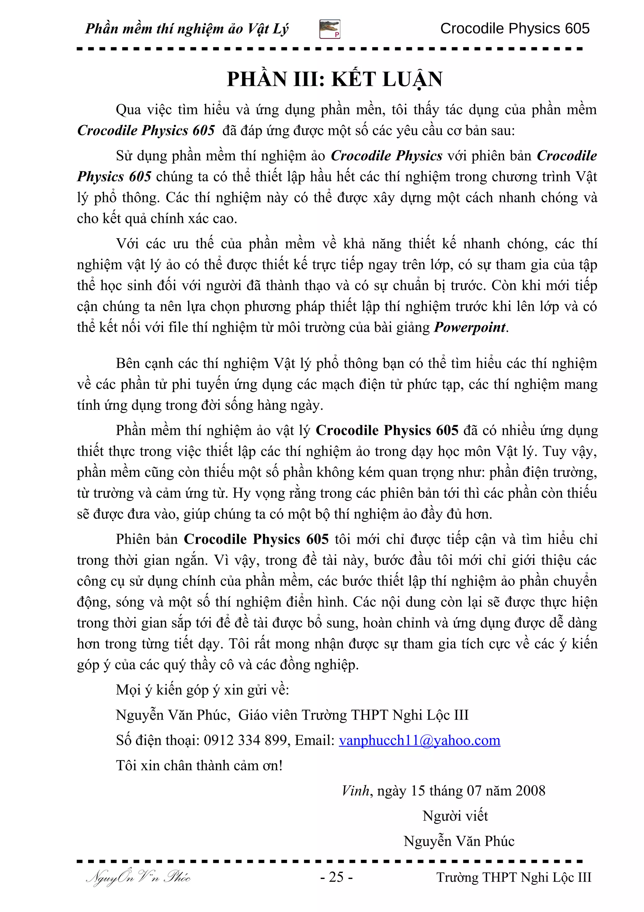 Huong dan su dung phan mem thi nghiem ao vat ly crocodile physics 605 ...