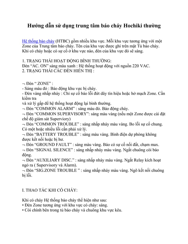 Huong dan su dung trung tam bao chay hochiki thuong | PDF