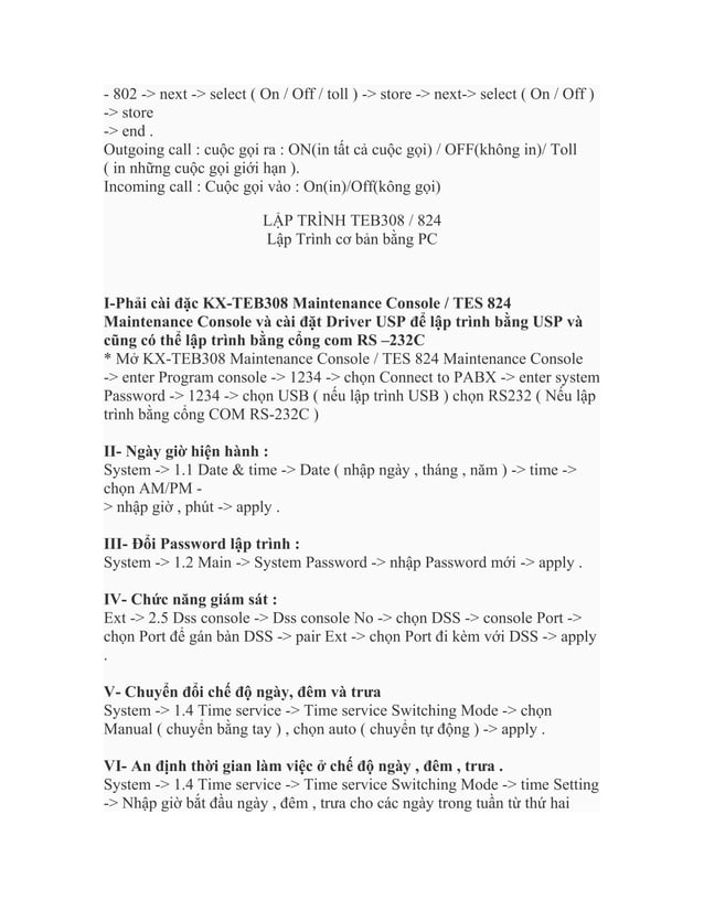 Huong dan su dung va lap trinh tong dai dien thoai panasonic | PDF