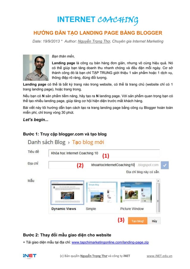 Hướng dẫn tạo Landing Page bằng Blogger | PDF