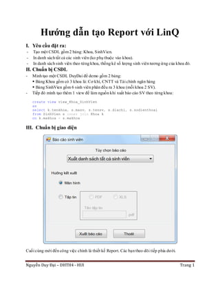 Hướng dẫn tạo Report với LINQ | PDF
