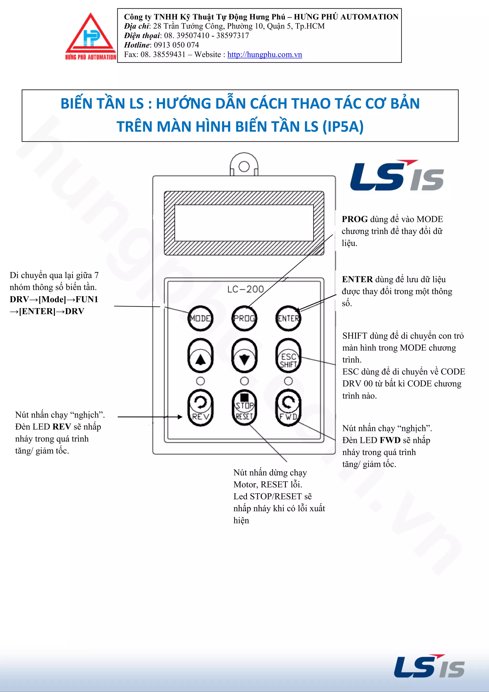 Biến tần LS iP5A - Hướng dẫn thao tác trên bàn phím biến tần iP5A | PDF