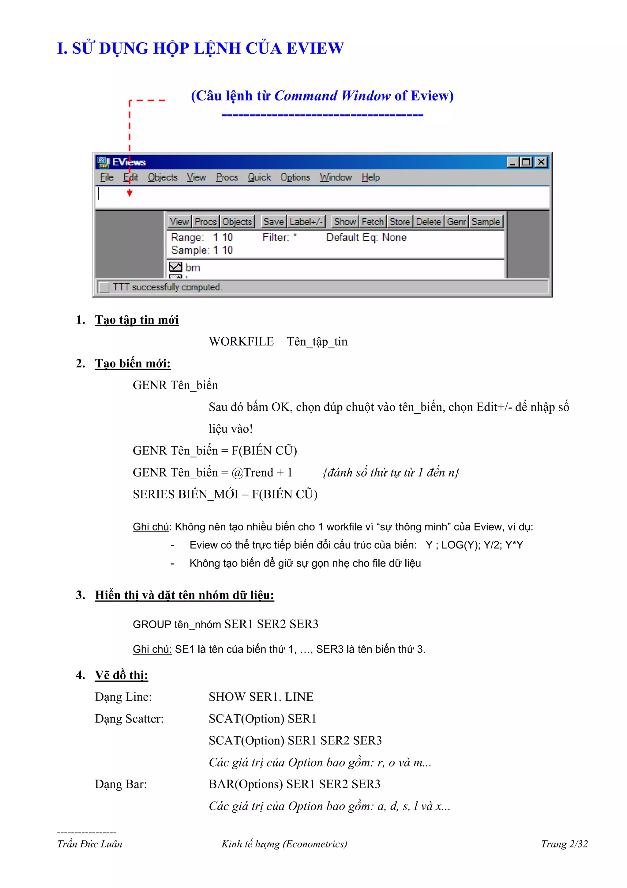Hướng dẫn thực hành kinh tế lượng ( phần mềm Eviews) | PDF