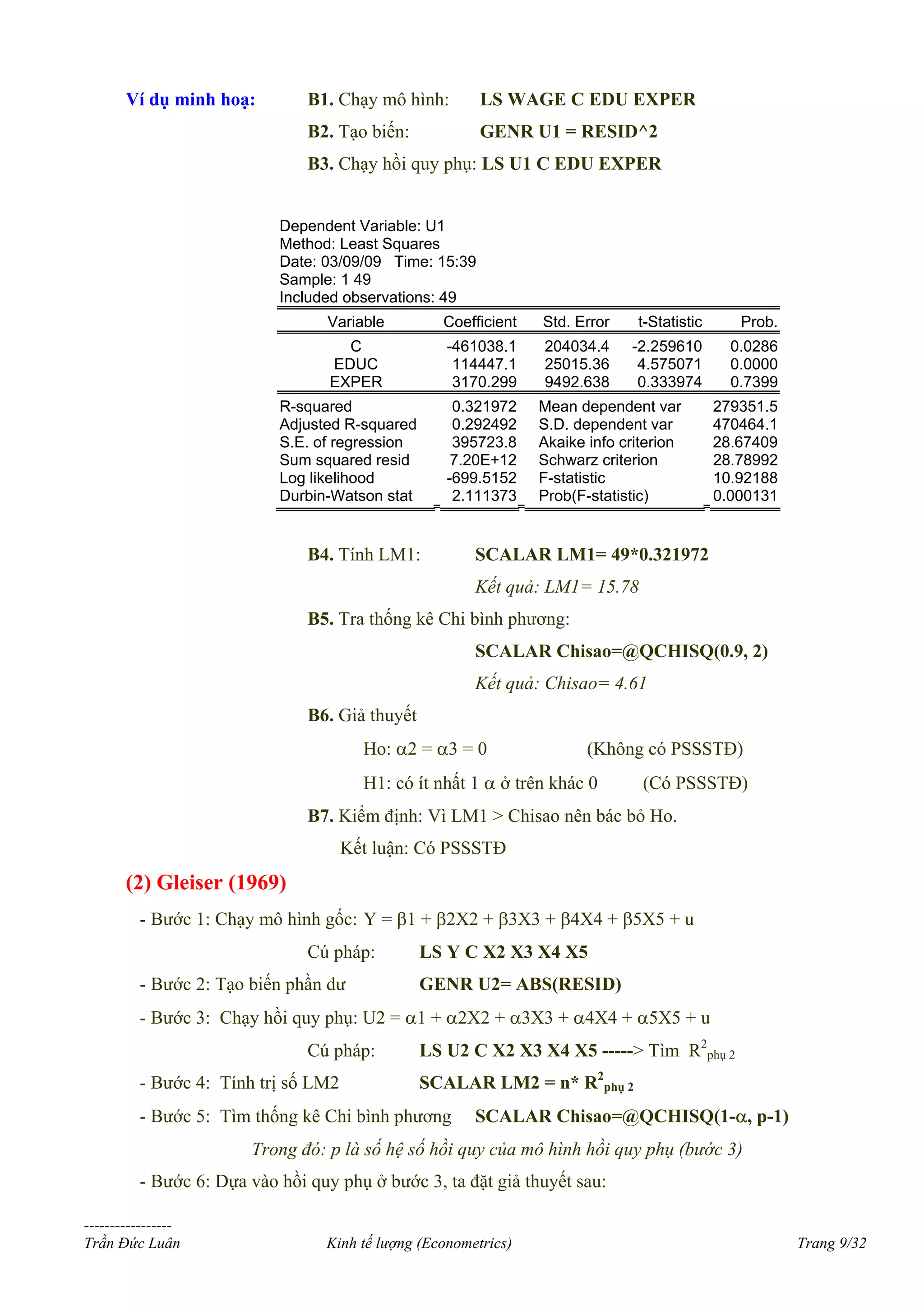 Hướng dẫn thực hành kinh tế lượng ( phần mềm Eviews) | PDF