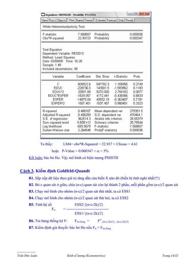 Hướng dẫn thực hành kinh tế lượng ( phần mềm Eviews) | PDF