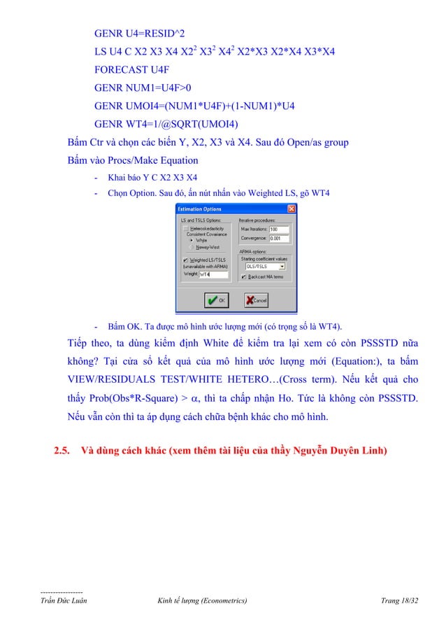 Hướng dẫn thực hành kinh tế lượng ( phần mềm Eviews) | PDF