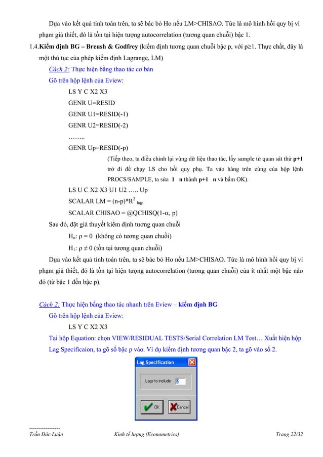 Hướng dẫn thực hành kinh tế lượng ( phần mềm Eviews) | PDF