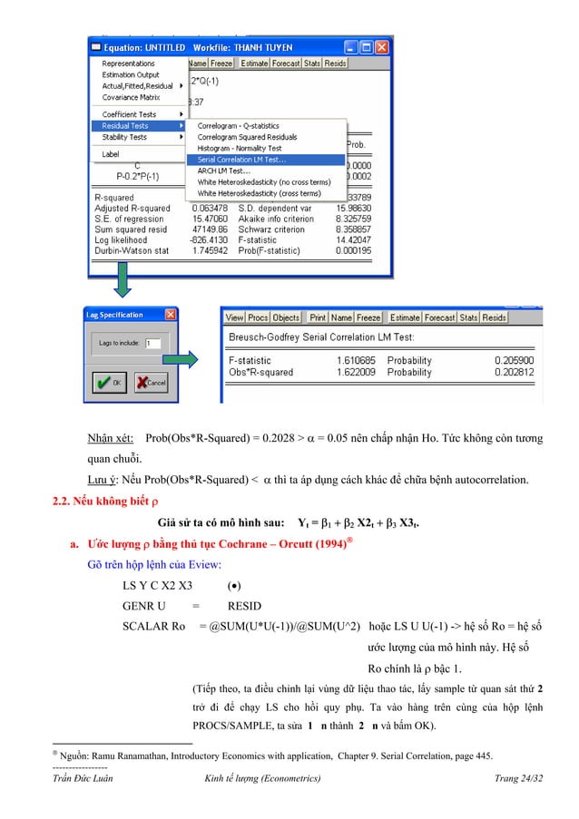 Hướng dẫn thực hành kinh tế lượng ( phần mềm Eviews) | PDF
