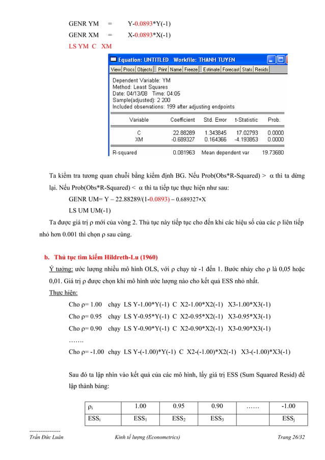 Hướng dẫn thực hành kinh tế lượng ( phần mềm Eviews) | PDF