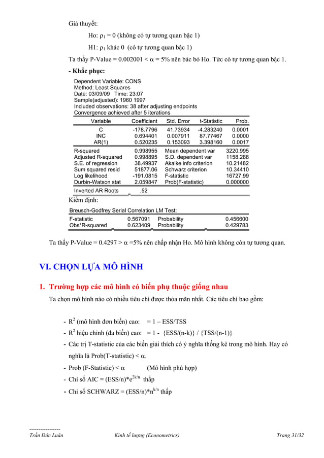 Hướng dẫn thực hành kinh tế lượng ( phần mềm Eviews) | PDF