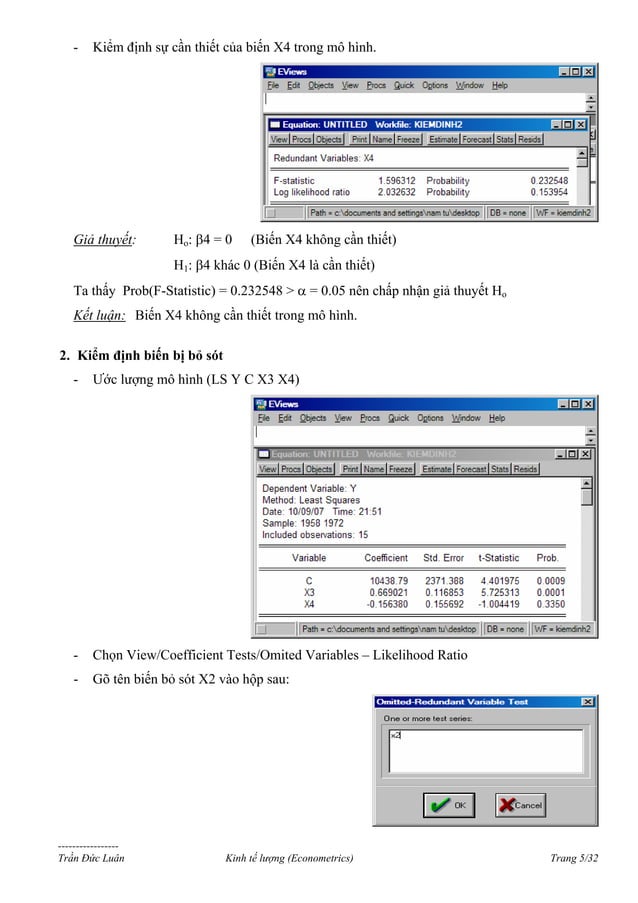 Hướng dẫn thực hành kinh tế lượng ( phần mềm Eviews) | PDF