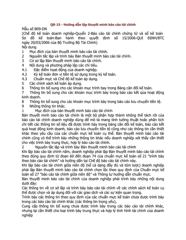Huong dan thuyet minh BCTC qđ 15 | DOCX