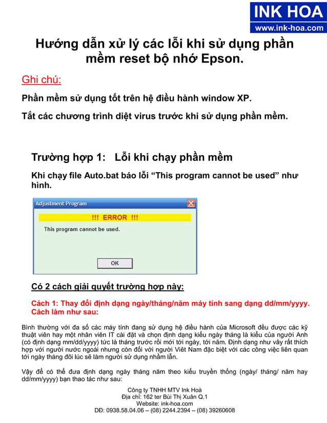 Huong dan xu ly cac loi khi su dung phan mem reset may in | PDF