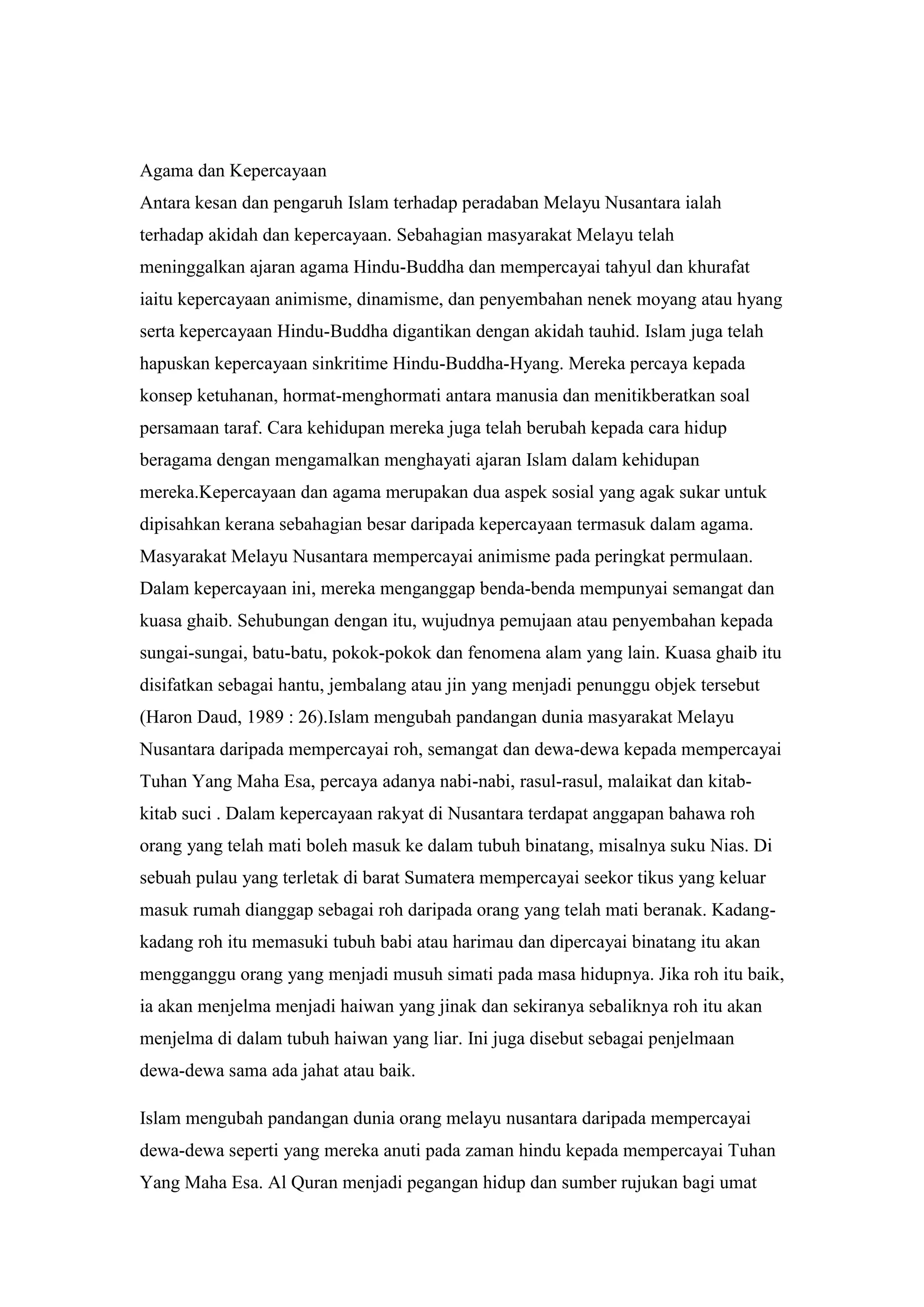 Huraikan lima kesan dan pengaruh islam terhadap peradaban melayu ...