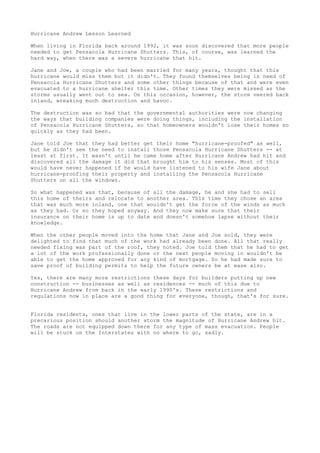 Hurricane andrew lesson learned | TXT | Weather | Science