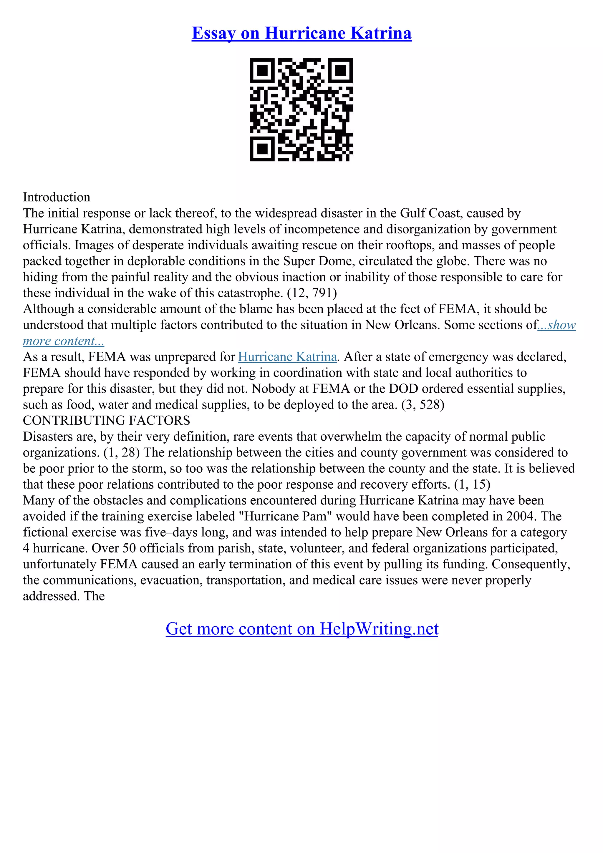 Hurricane Katrina Essay | PDF